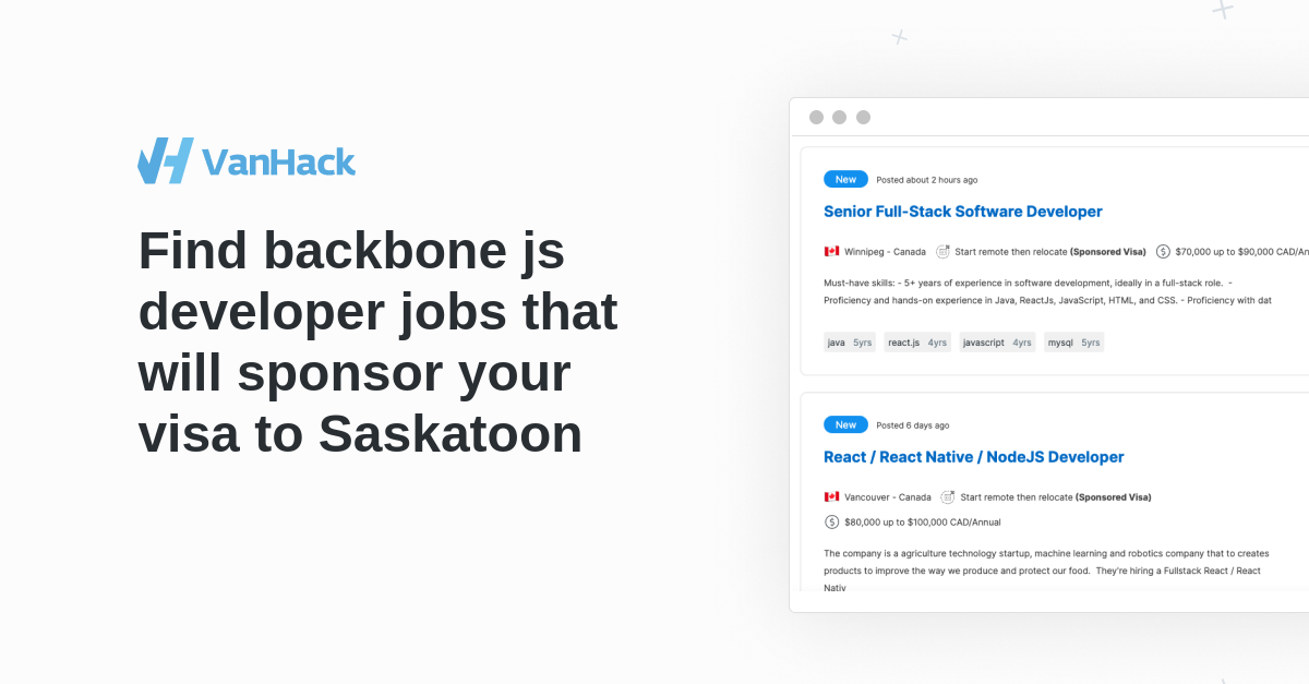 Backbone js developer jobs in Saskatoon - VanHack